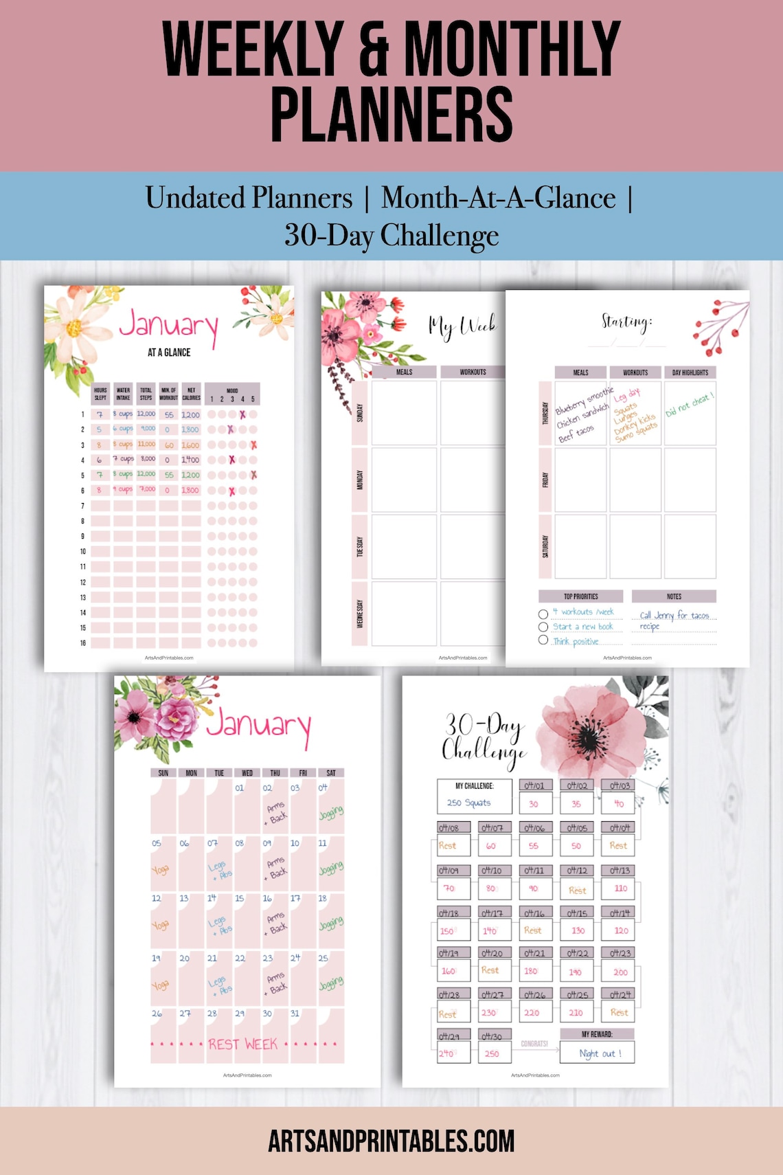 Printable Fitness Templates Printable Exercise Calendar Printable Meal ...