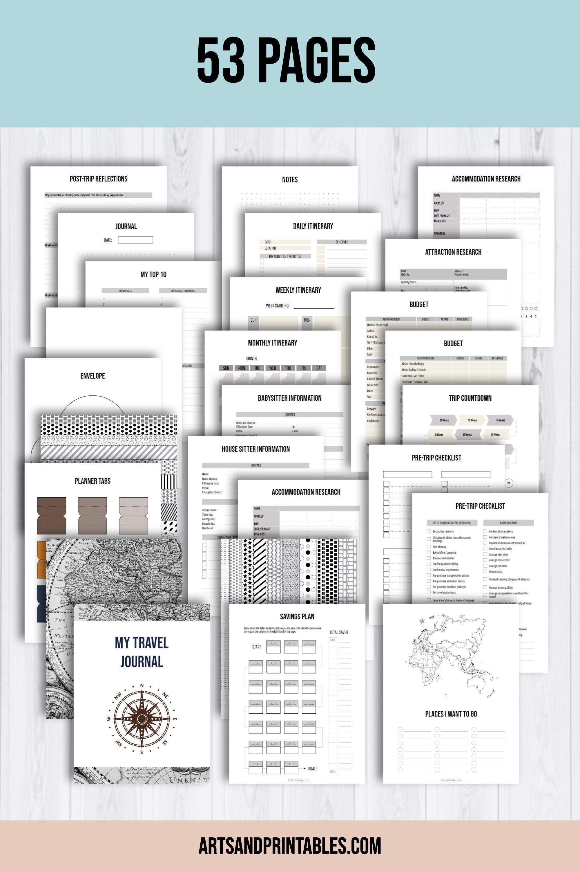 Printable Travel Journal Printable Traveler Planner - Etsy