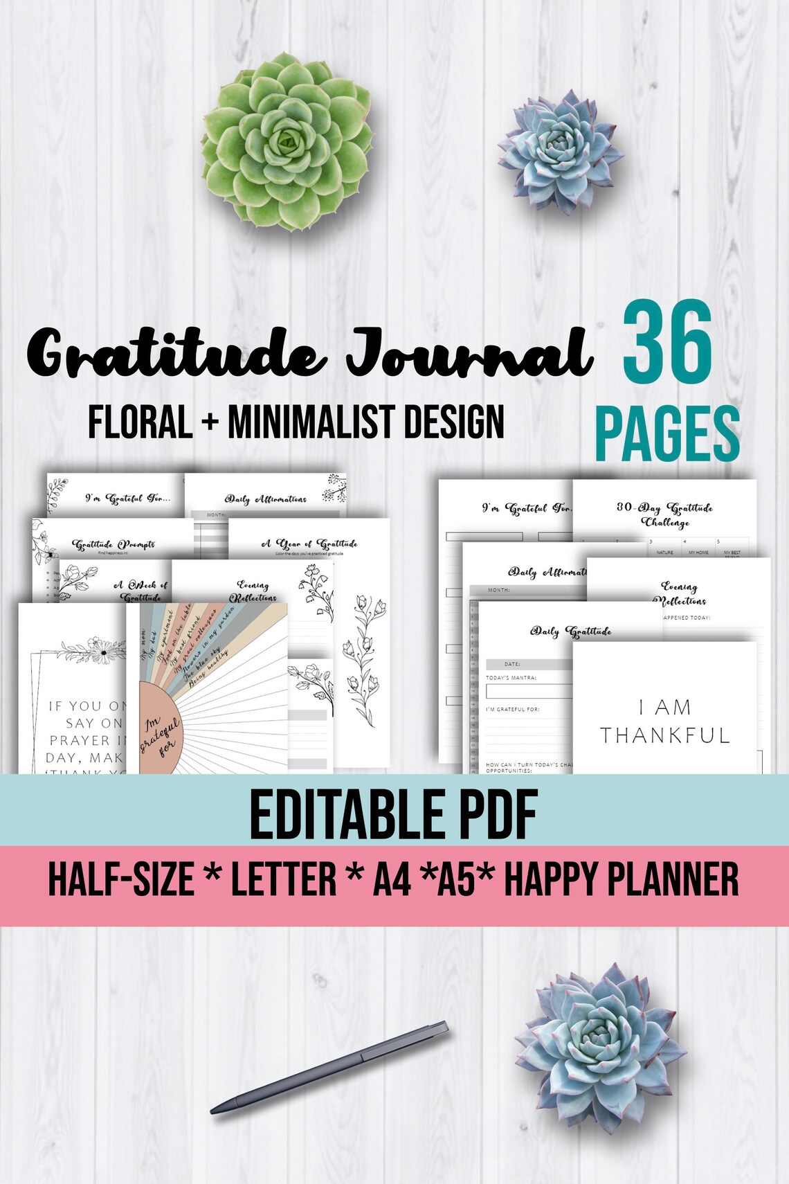 Printable Gratitude Log | Affirmation Planner | Printable Gratitude ...