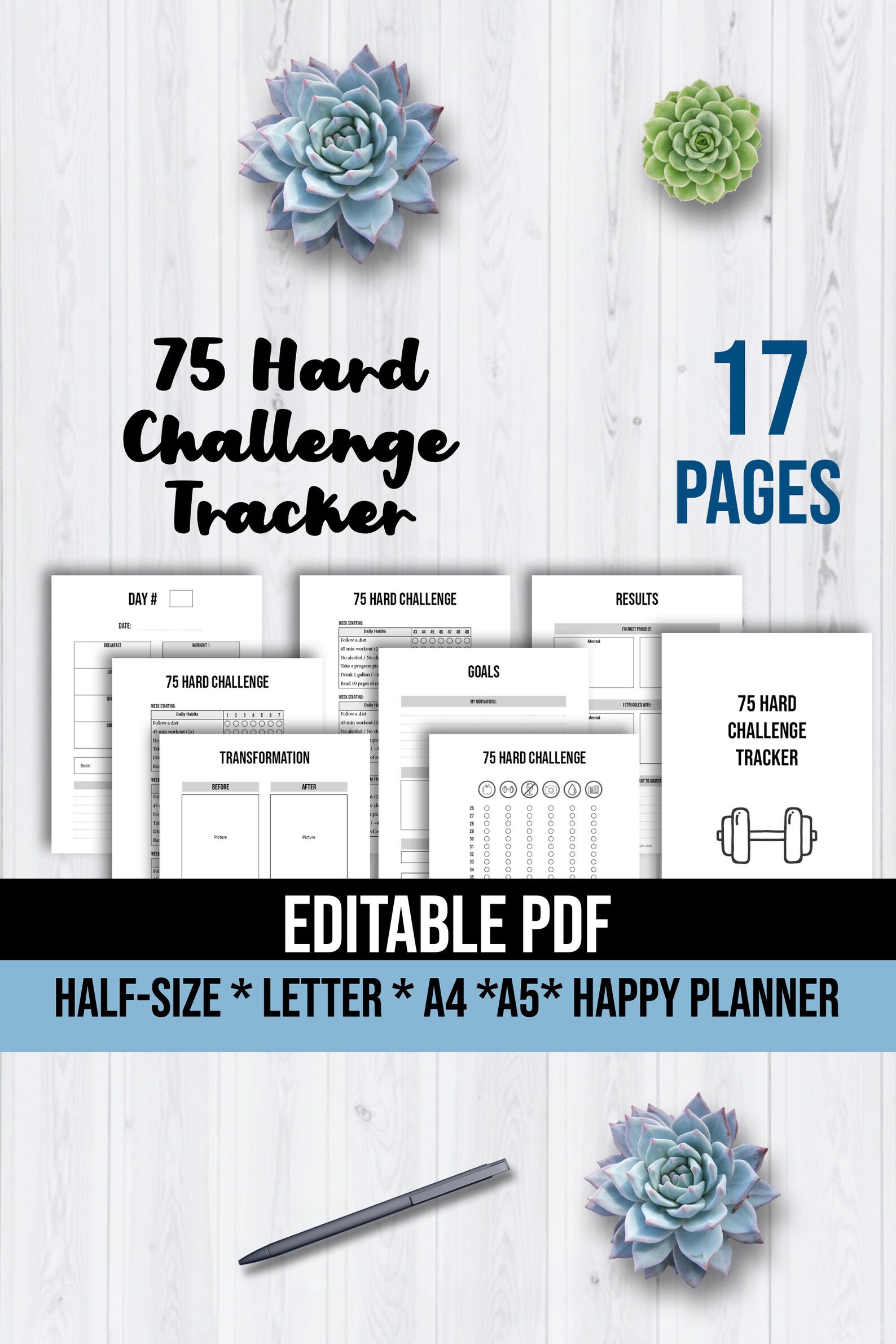 Printable 75 Hard Challenge Templates Printable 75 Hard | Etsy
