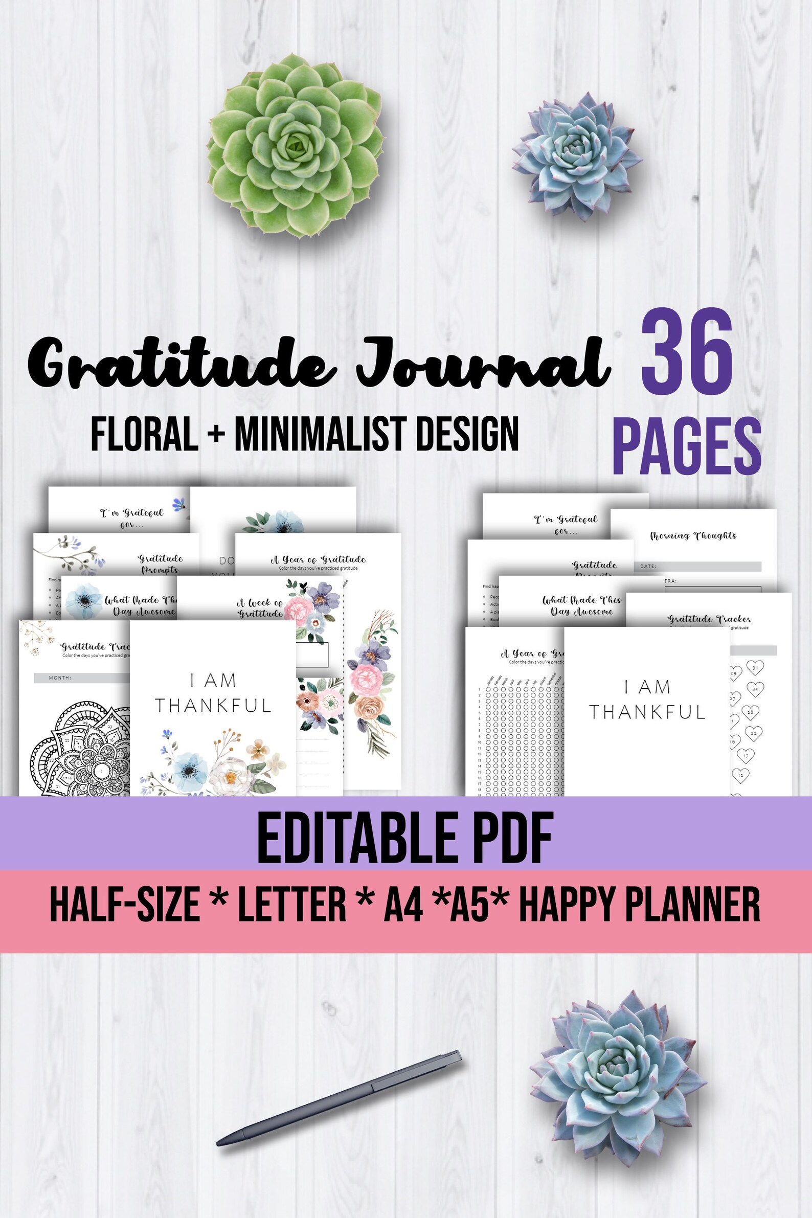 Printable Gratitude Journal | Printable Weekly Affirmation Journal ...