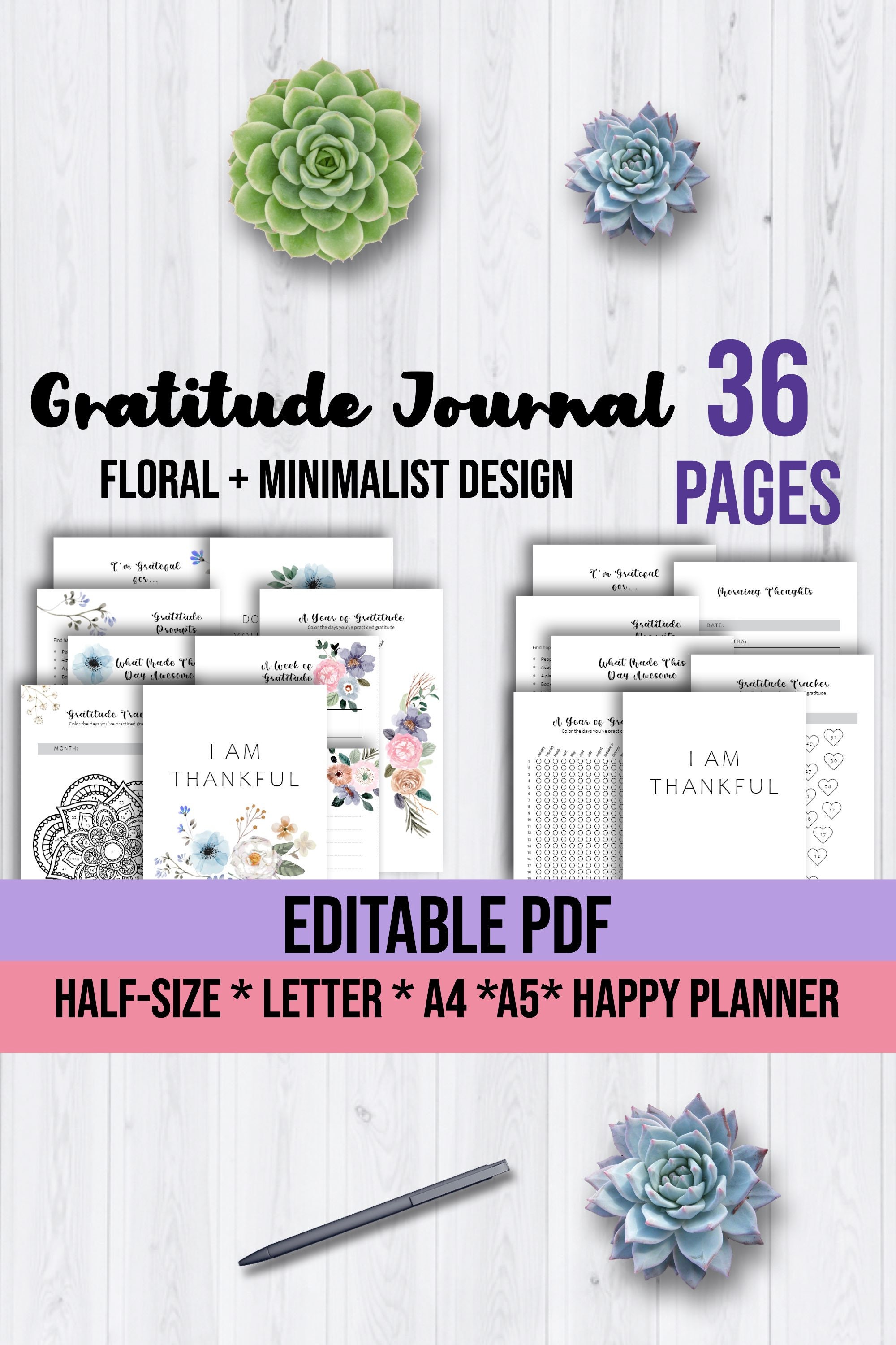 Printable Gratitude Journal | Printable Weekly Affirmation Journal ...