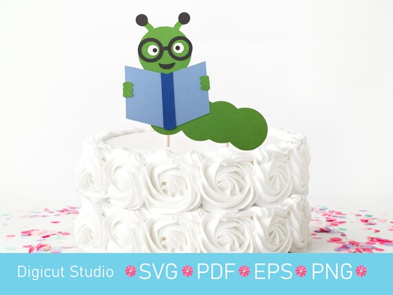 Bookworm Cake Topper Svg. Bookworm Library Bag Svg. Back to | Etsy