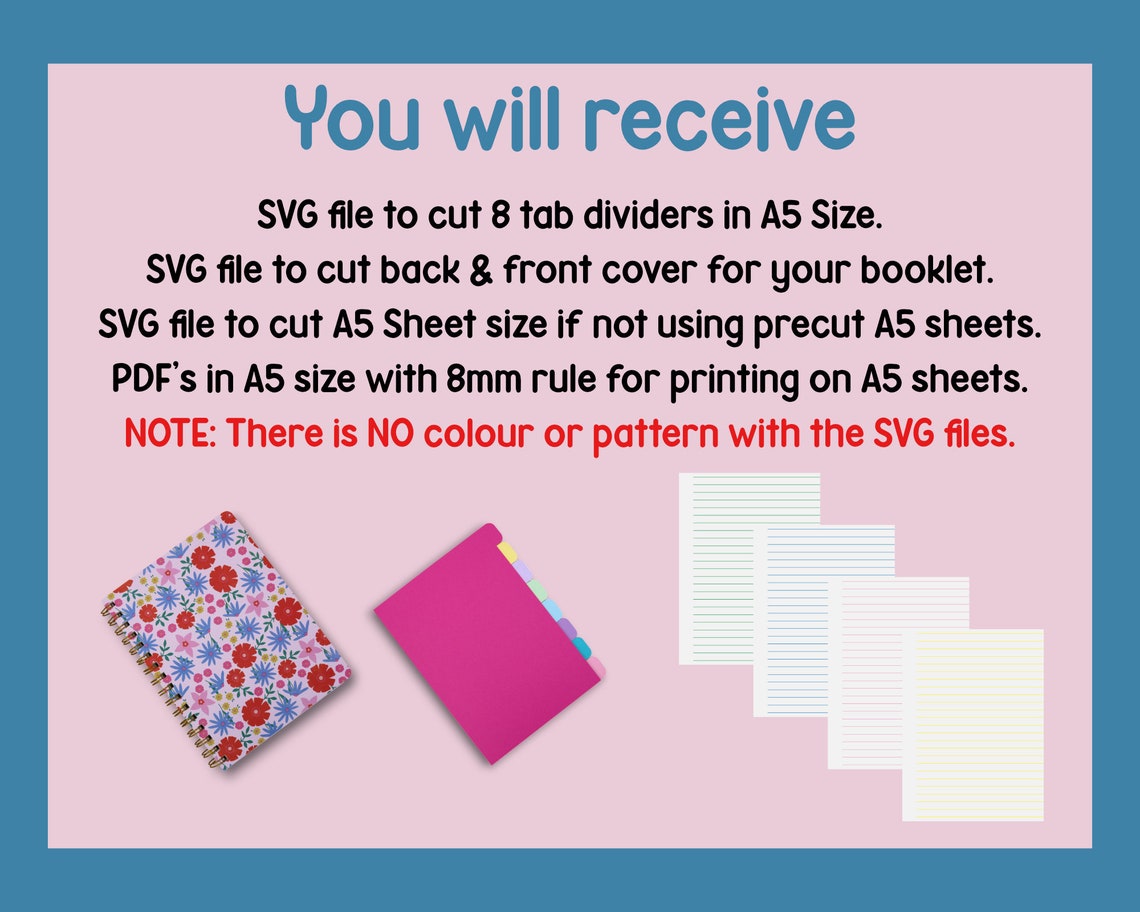 8 Tab A5 Divider SVG. Book Making Svg. 8mm Ruled Line PDF. Journal ...