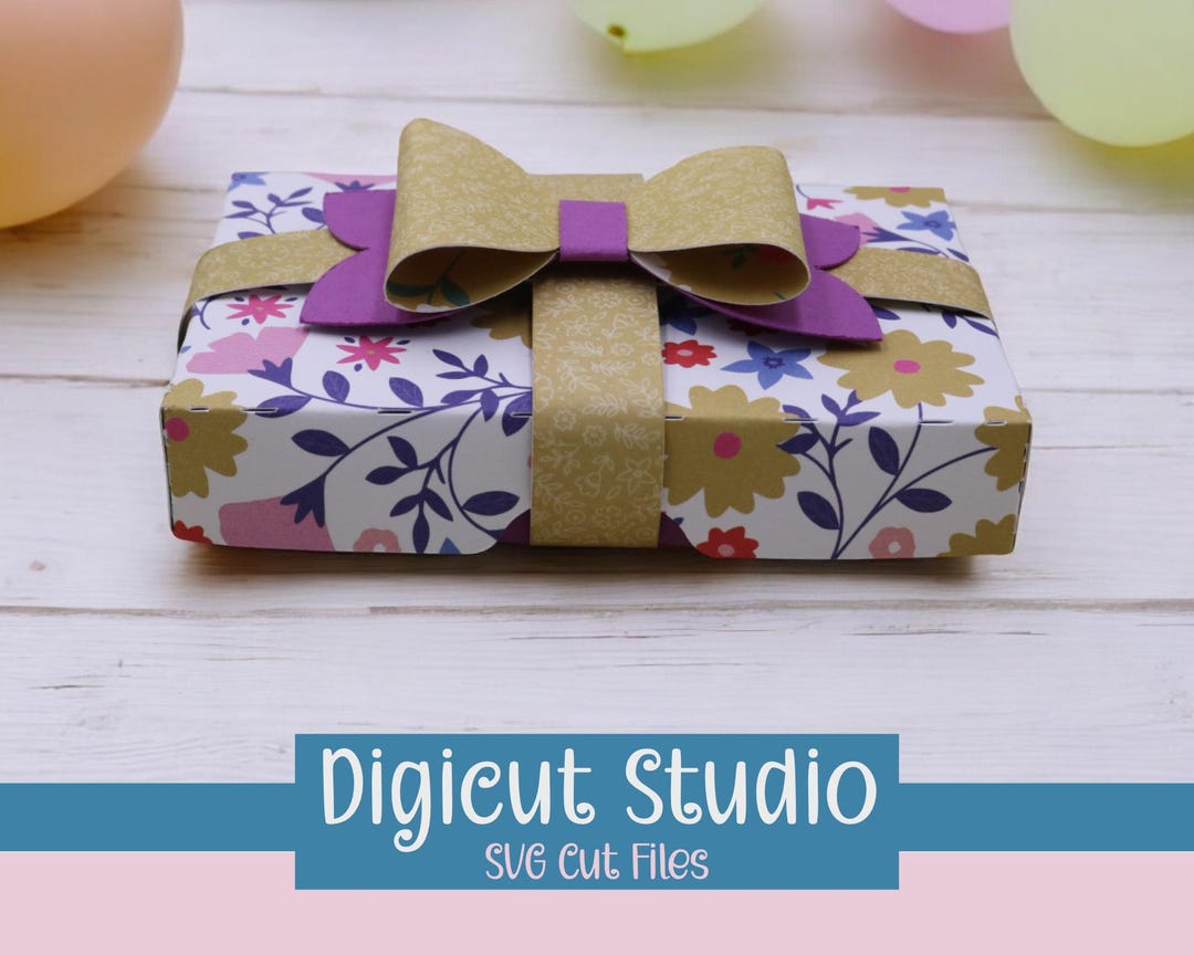 Mini Gift Box & Bow Svg. Perforated Fold Box Svg. Gifting Box. Bow Svg ...