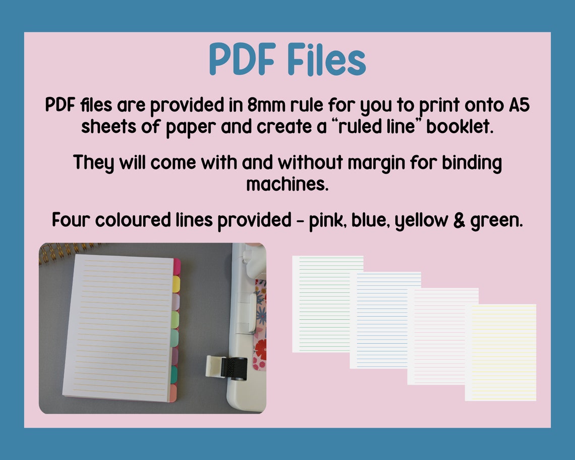 8 Tab A5 Divider SVG. Book Making Svg. 8mm Ruled Line PDF. Journal ...