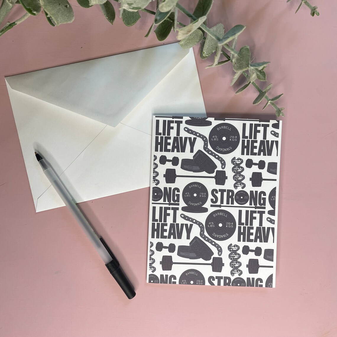 Lift Heavy Black Pattern Blank Powerlifting Greeting Card With Envelope ...
