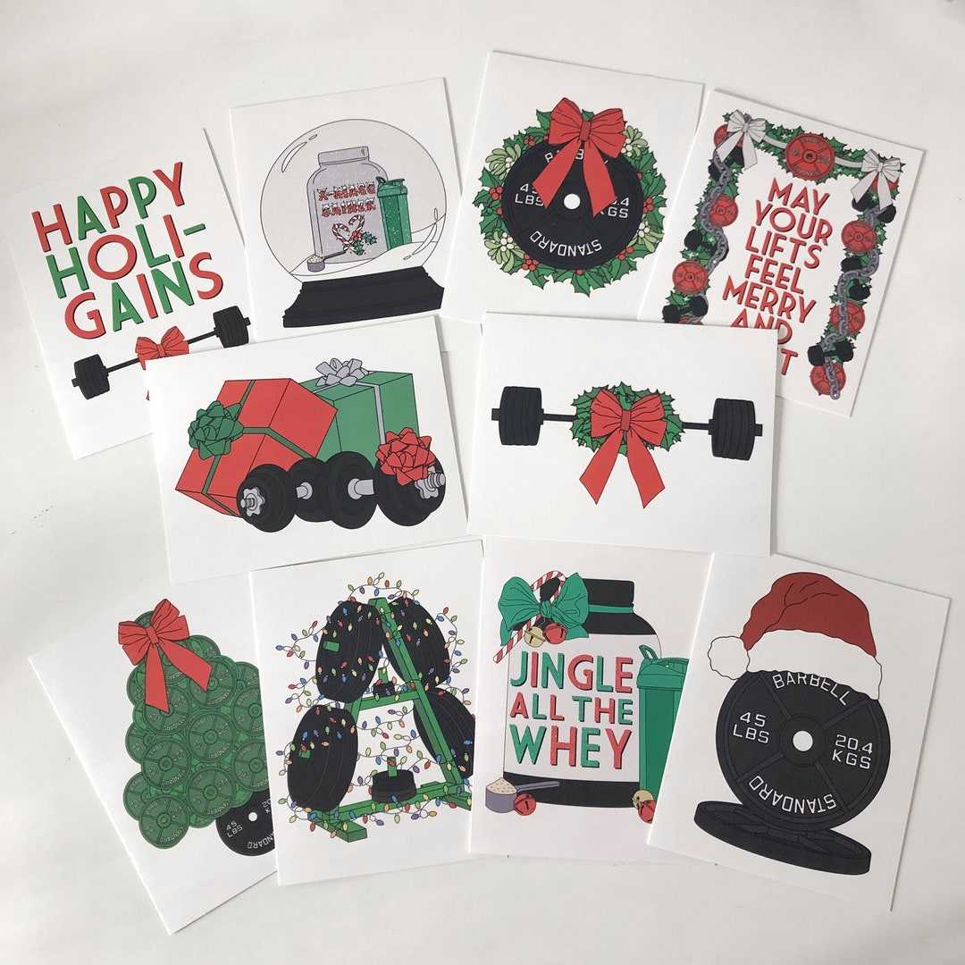 10 Pack Blank Weightlifter Holiday Cards With Envelopes, Powerlifter ...