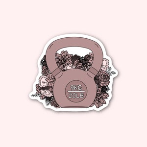 Kettlebell With Flowers Water Resistant Sticker, Powerlifting Sticker ...