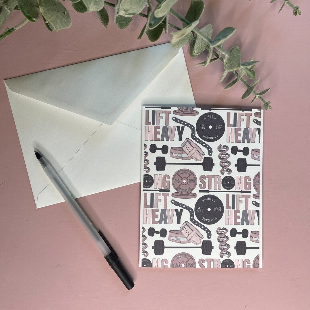 Lift Heavy Pink Pattern Blank Powerlifting Greeting Card With Envelope ...