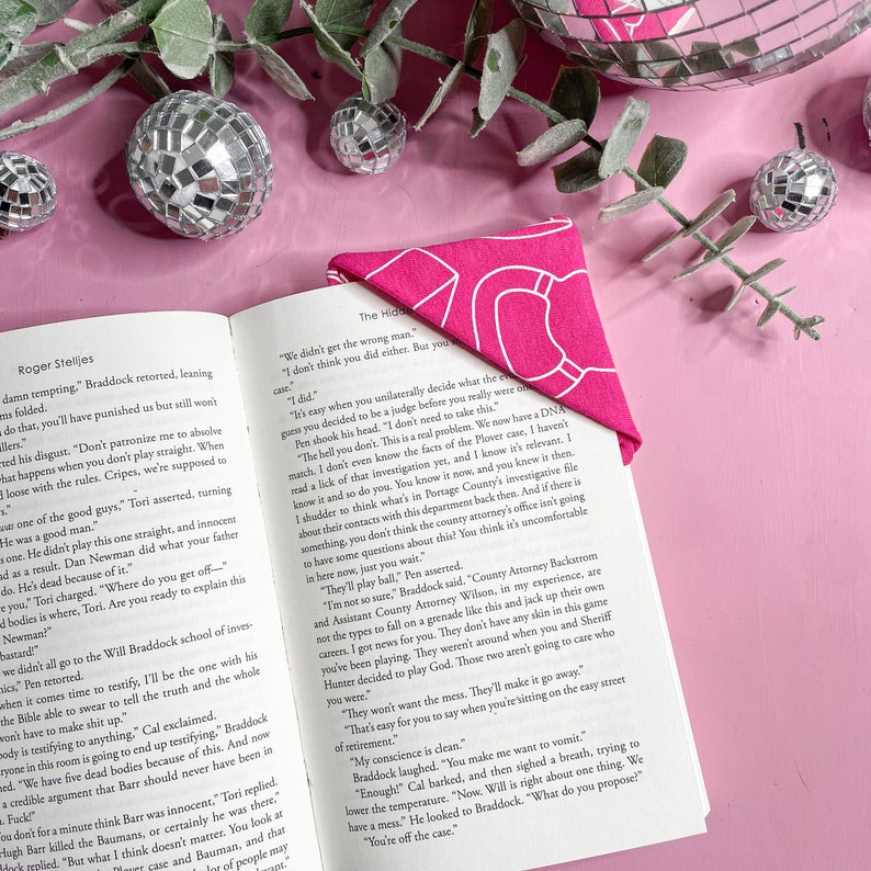 Pink Gym Doodles Fabric Corner Bookmark: Book Lover Gift - Etsy