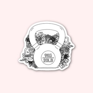 Kettlebell With Flowers Water Resistant Sticker, Powerlifting Sticker, Weightlifting Sticker ...