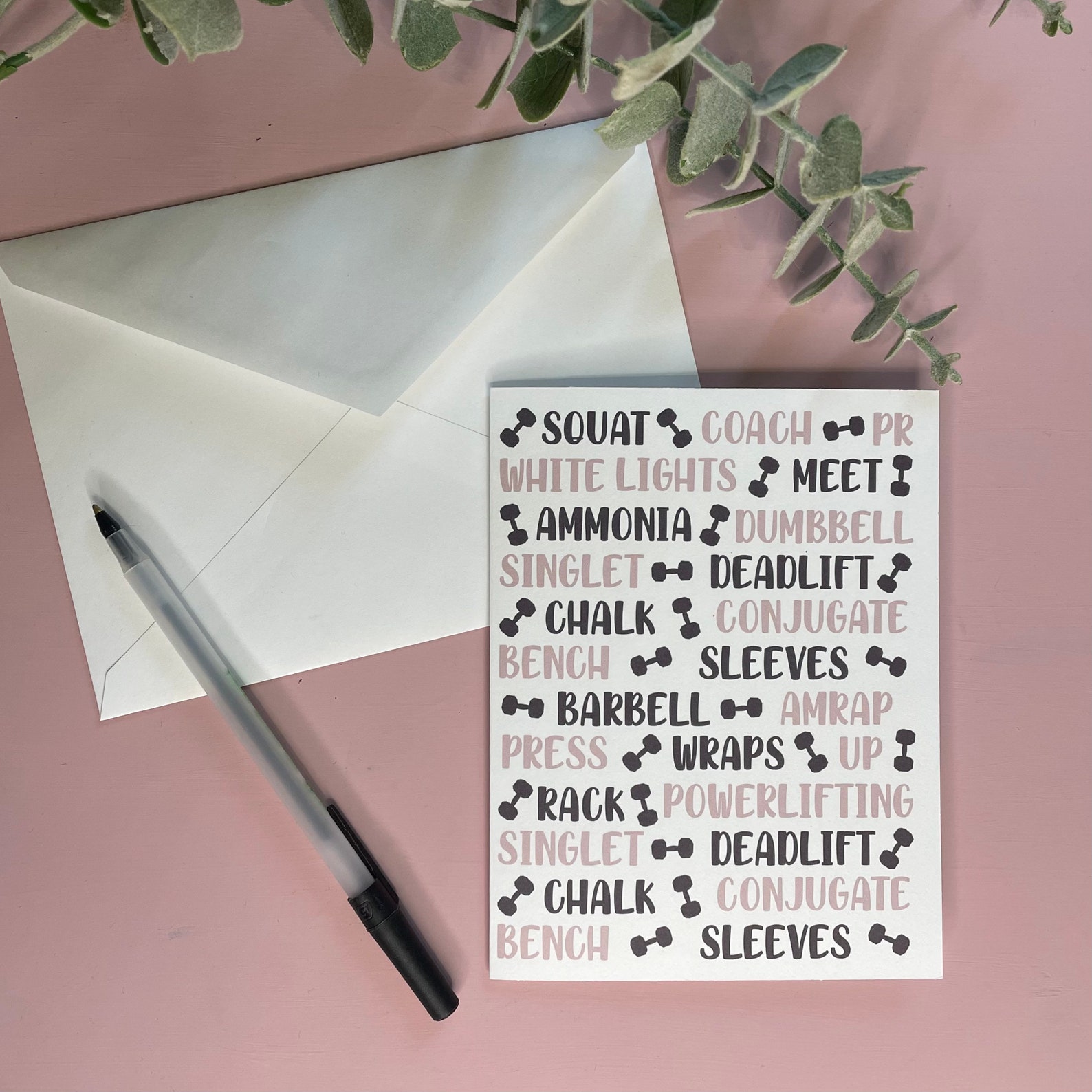 Powerlifting Words Blank Powerlifting Greeting Card With Envelope ...
