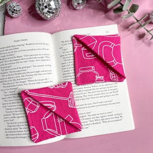 Pink Gym Doodles Fabric Corner Bookmark: Book Lover Gift - Etsy