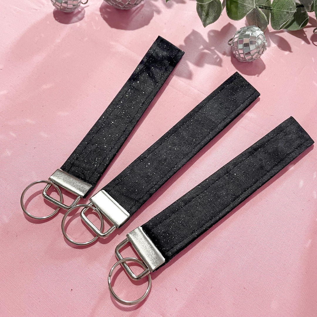 Black Glitter Wristlet Key Fob, Fabric Key Chain, Keyring Holder - Etsy