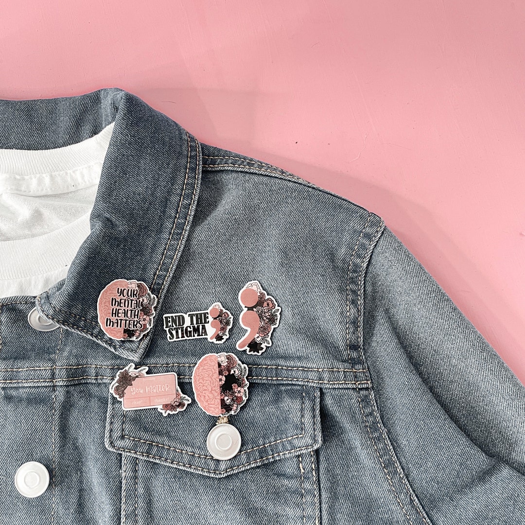 Mental Health Handmade Pin, Lapel Pin, Semi Colon Tie Pin, Bag Pins ...