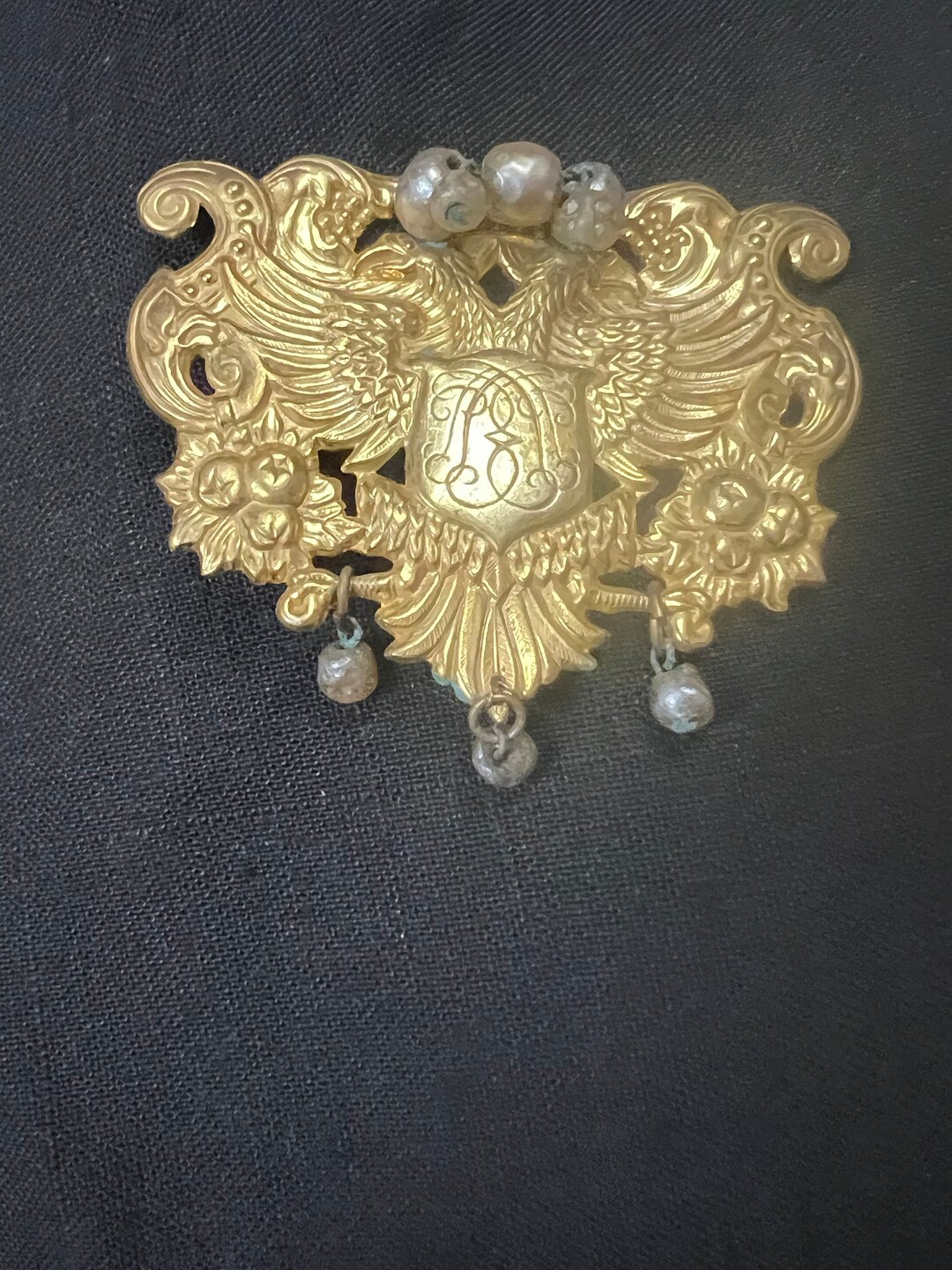 Large Miriam Haskell Shield Design Brooch With Baroque Pearls On - Etsy