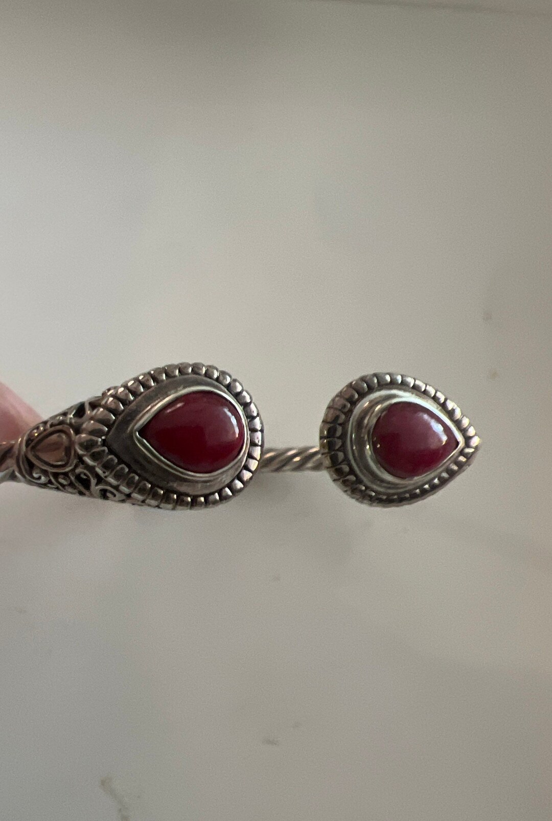 Sterling Clamp Style Bracelet With Ornate Silver Design and Coral ...