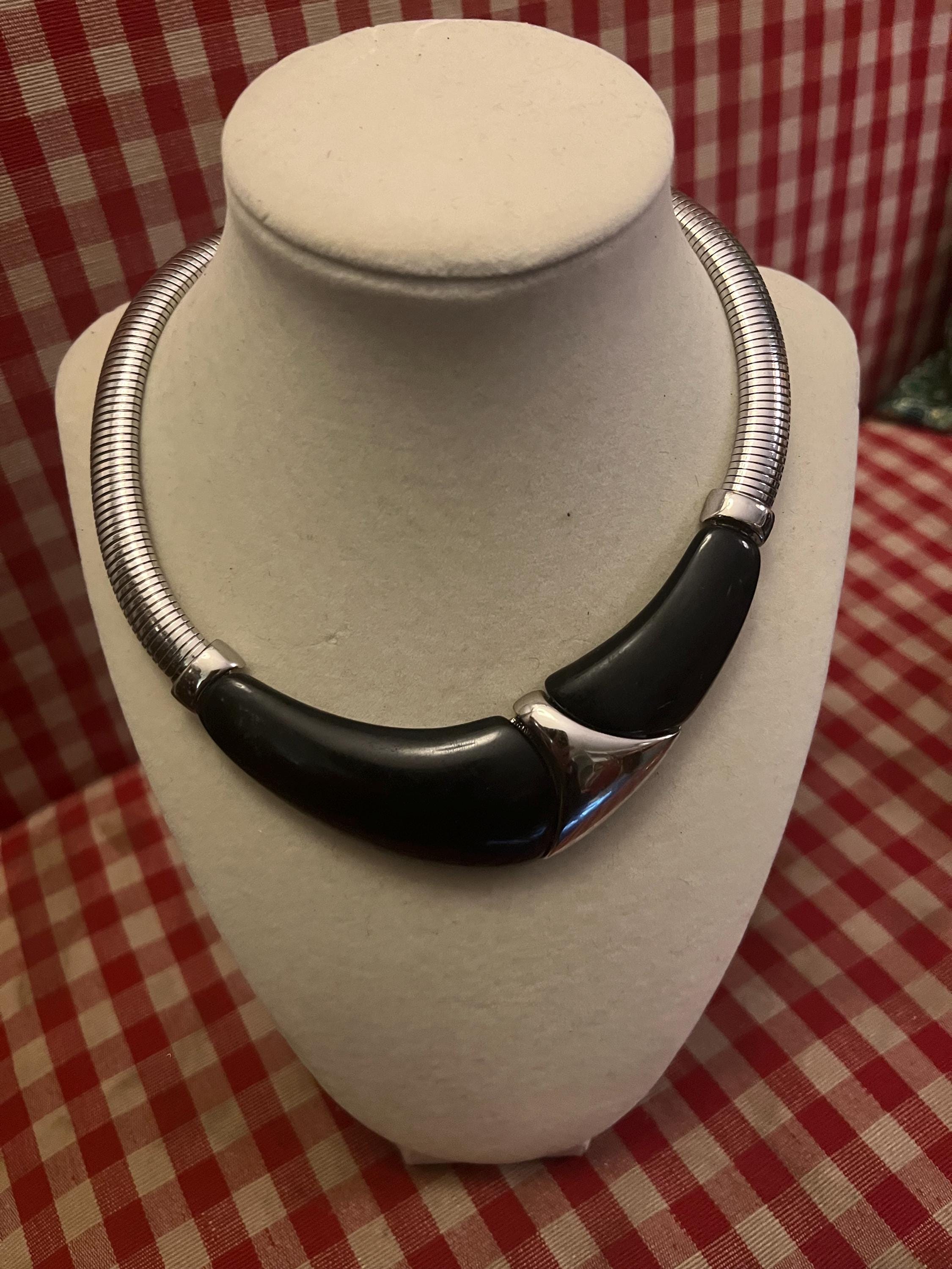 Vintage Napier Black Lucite Silver Tubogas Choker Snap Clasp - Etsy