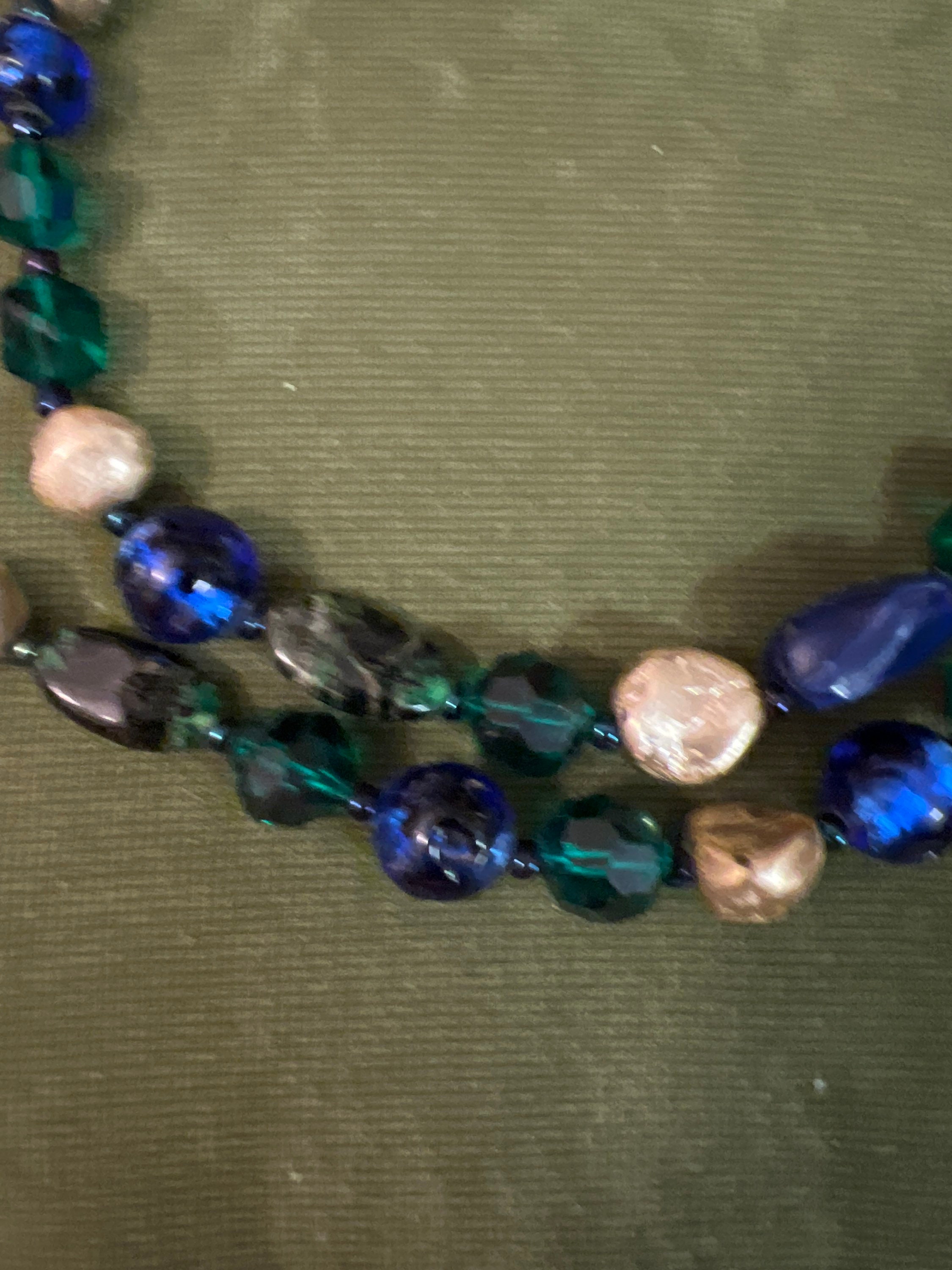 Vintage Hattie Carnegie Double Strand Artglass Cobalt Aurora Borealis ...