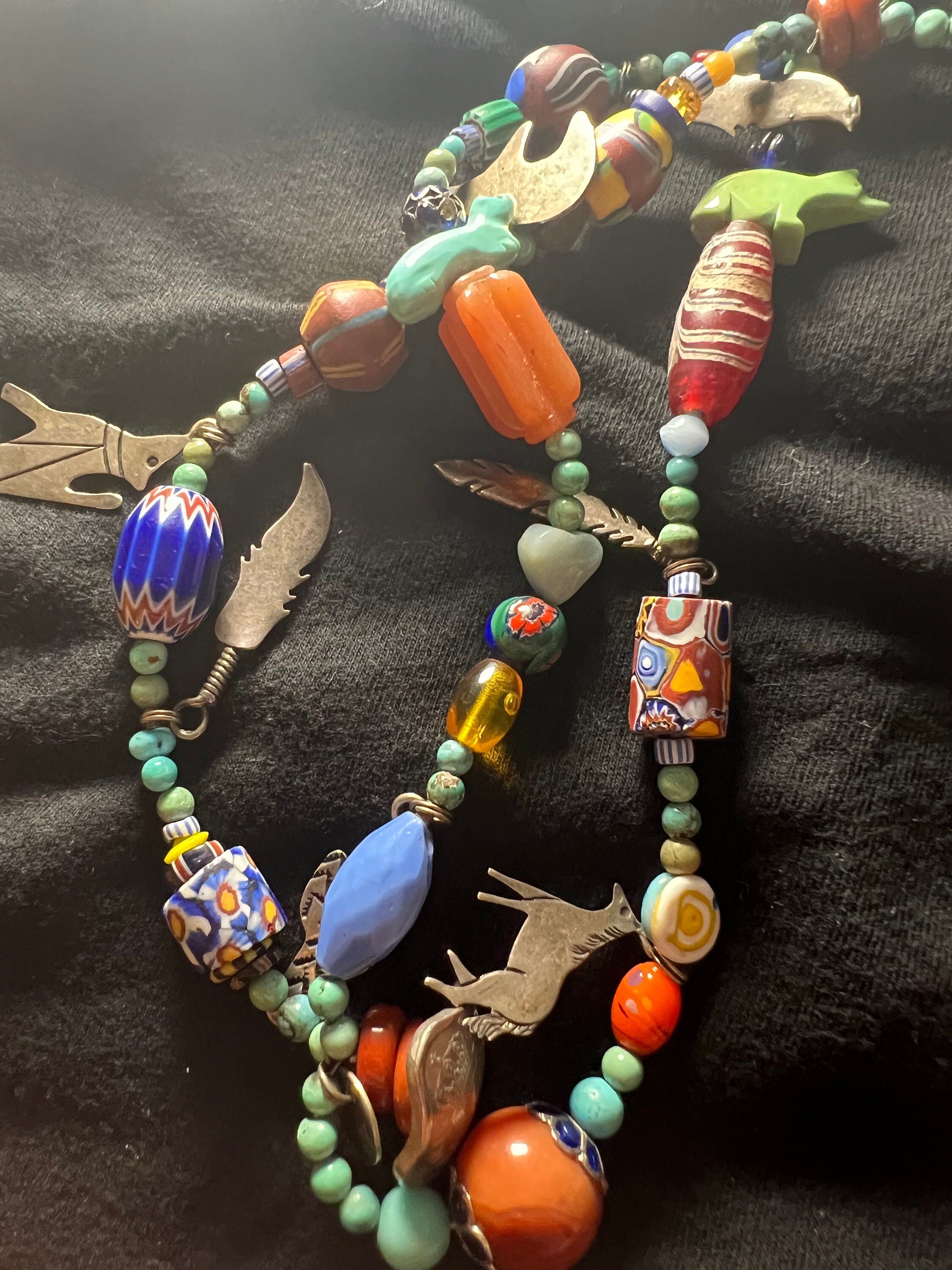 Native American Turquoise Trade Bead Silver Charm Bracelet - Etsy