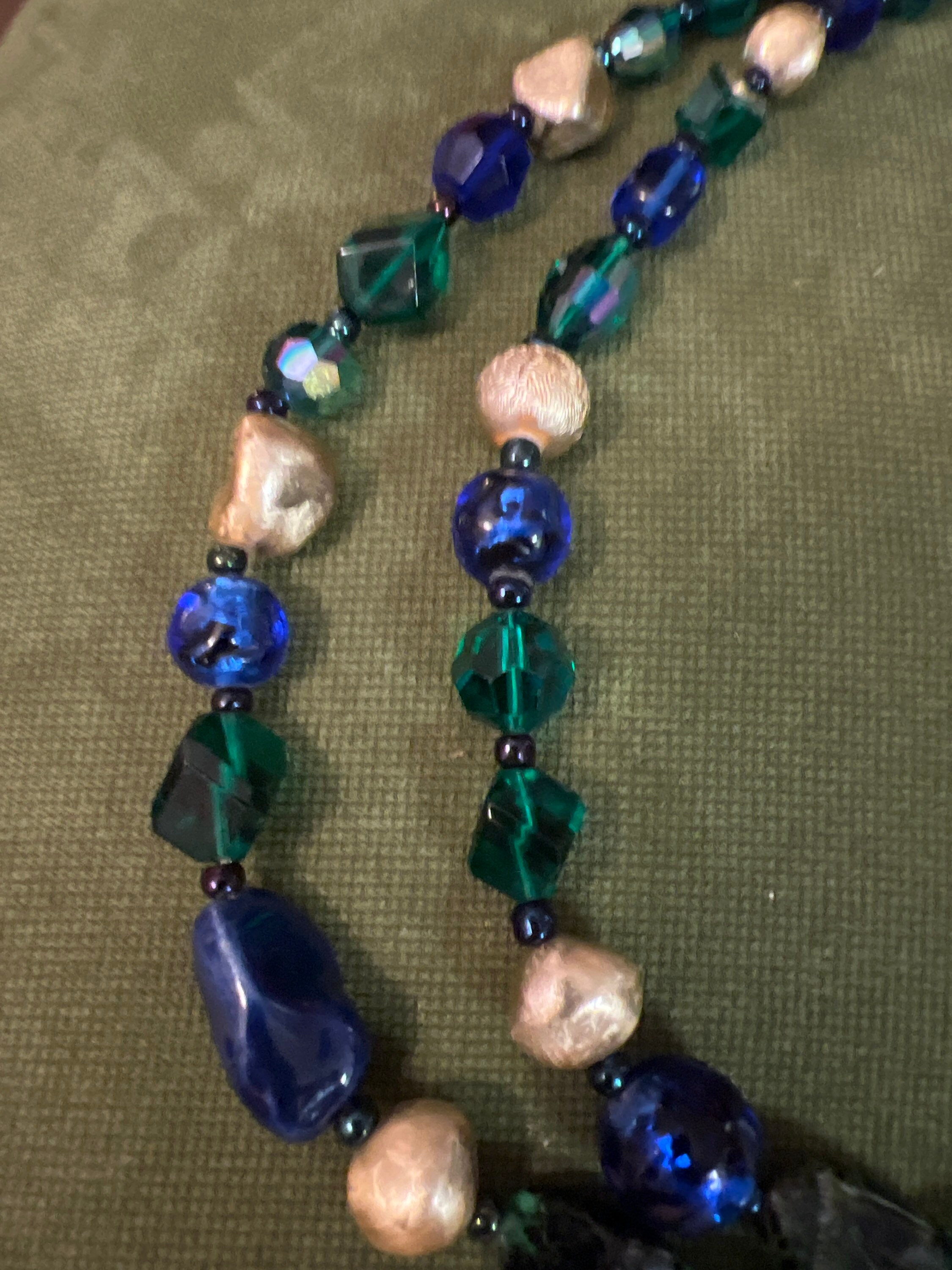 Vintage Hattie Carnegie Double Strand Artglass Cobalt Aurora Borealis ...