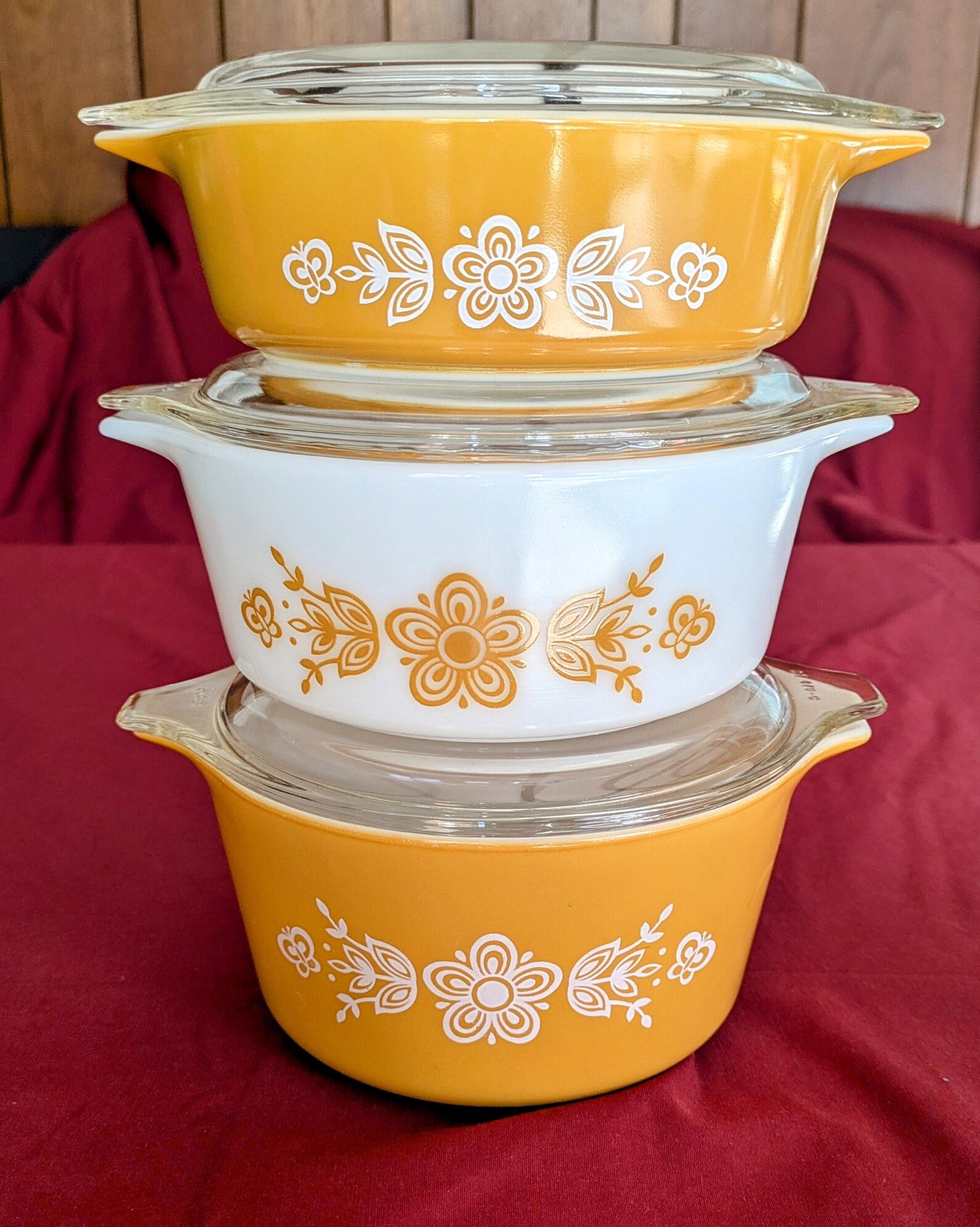 Vintage Pyrex #471, 472, 473 Butterfly Gold Round Casserole Dish Set - Etsy