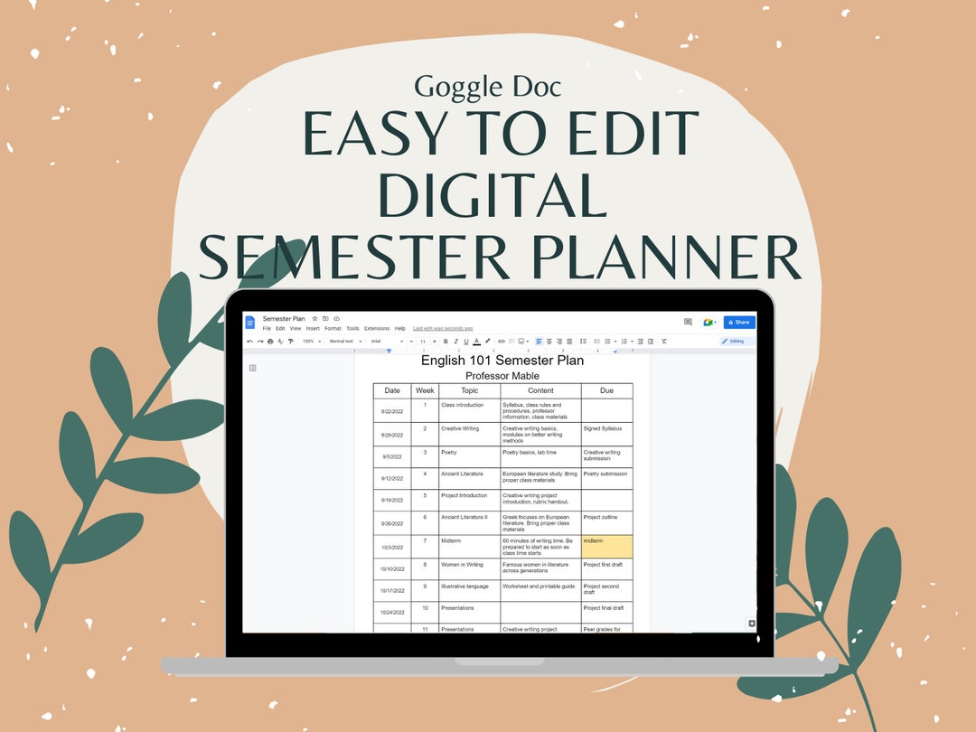 Semester Plan Template, Editable Semester Plan Template in Google Docs ...