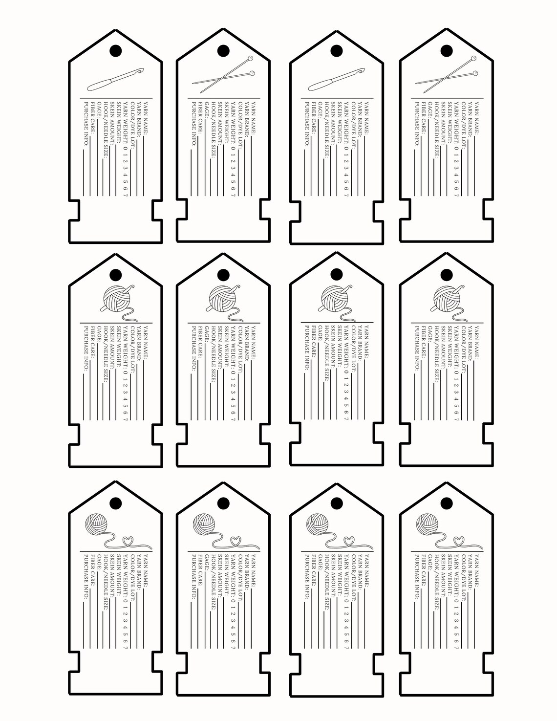 Printable Tags for Knitting Crochet, Printable Cards for Crochet ...