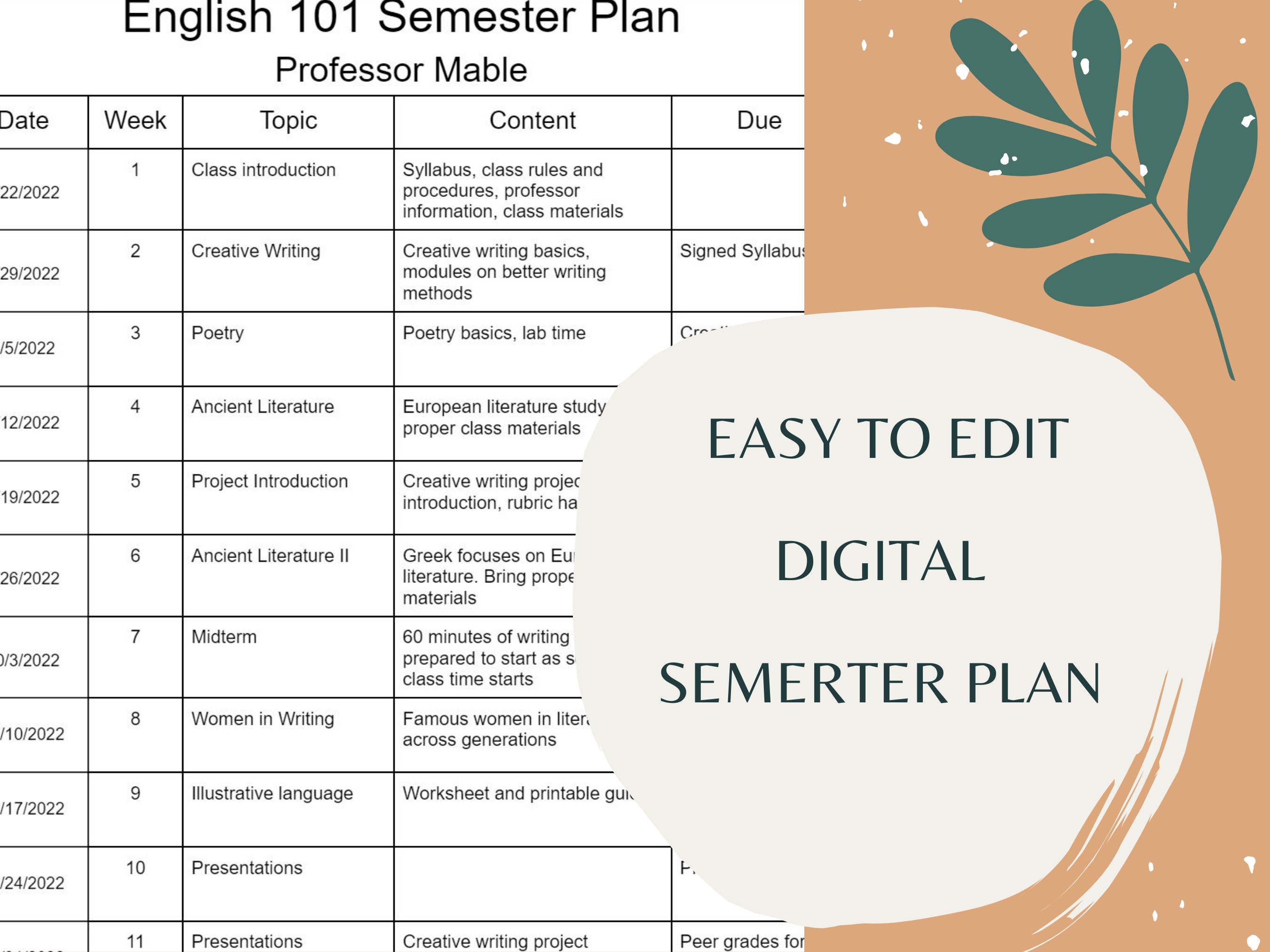 Semester Plan Template, Editable Semester Plan Template in Google Docs ... Semester Plan Template, Editable Semester Plan Template in Google Docs ...