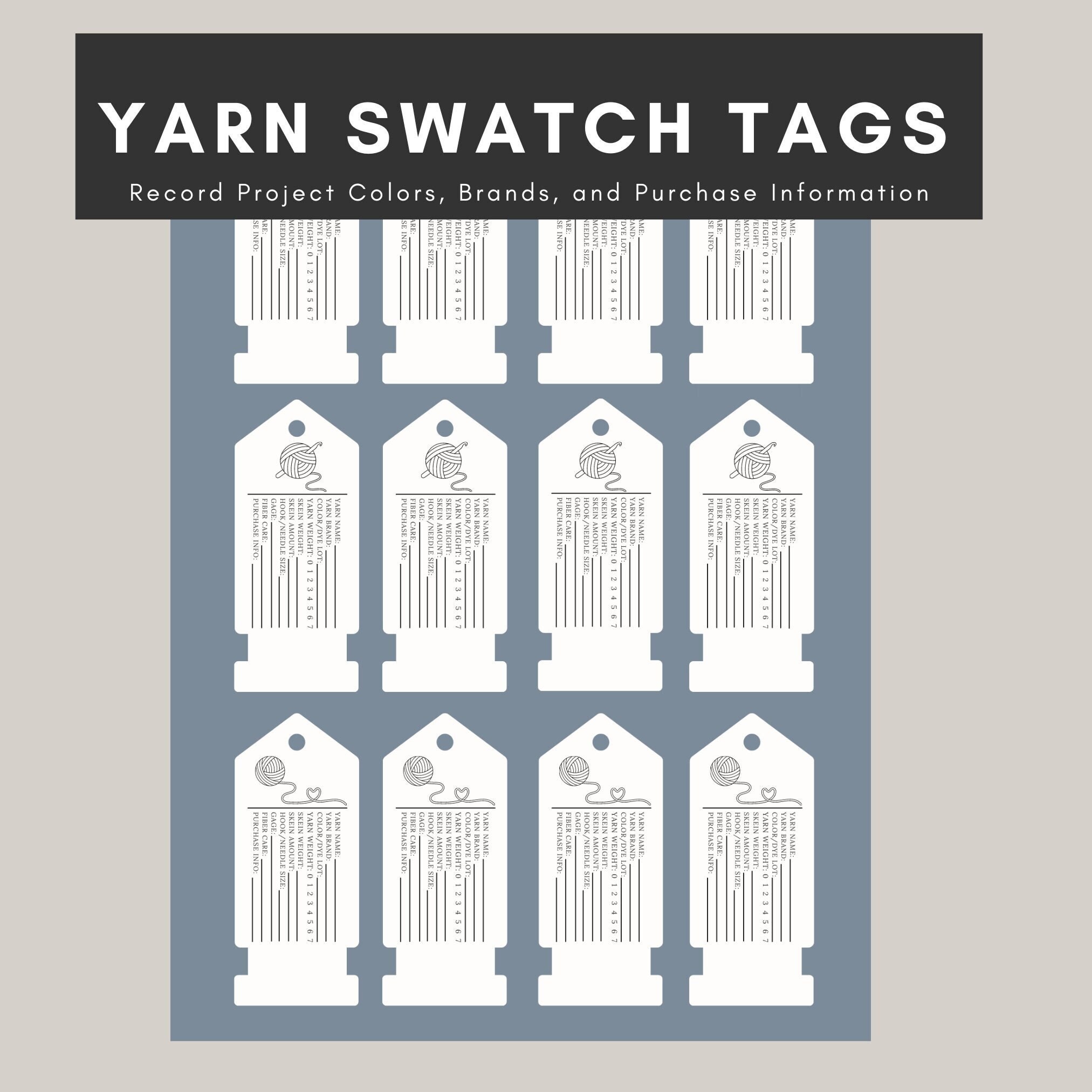 Printable Tags for Knitting Crochet, Printable Cards for Crochet ...