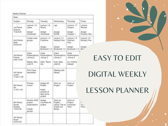 Digital Lesson Planner Editable Lesson Plan Template Google - Etsy