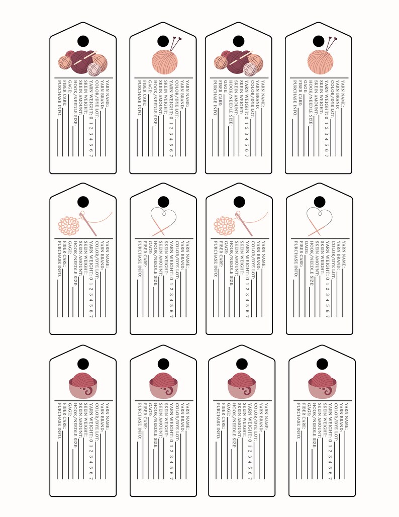 Printable Tags for Knitting Crochet, Printable Cards for Crochet ...