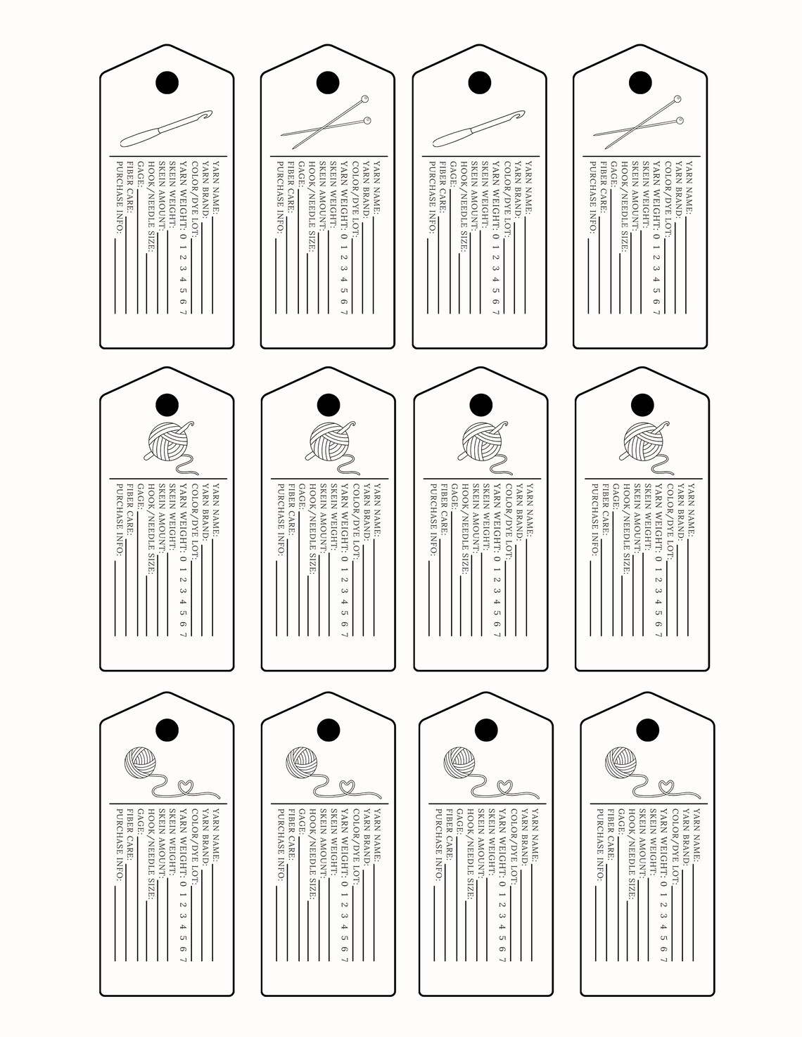 Printable Tags for Knitting Crochet, Printable Cards for Crochet ...