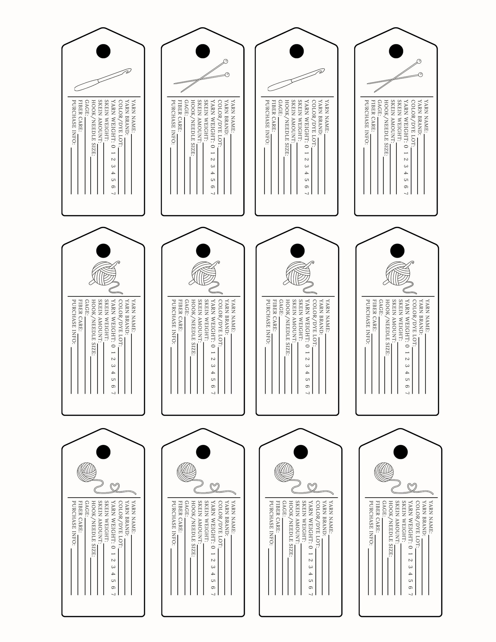 Printable Tags for Knitting Crochet, Printable Cards for Crochet ...