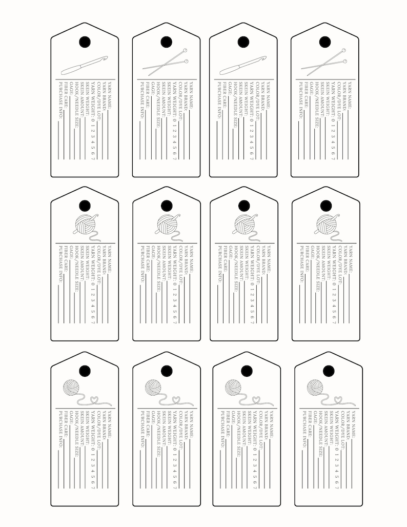 Printable Tags for Knitting Crochet, Printable Cards for Crochet ...