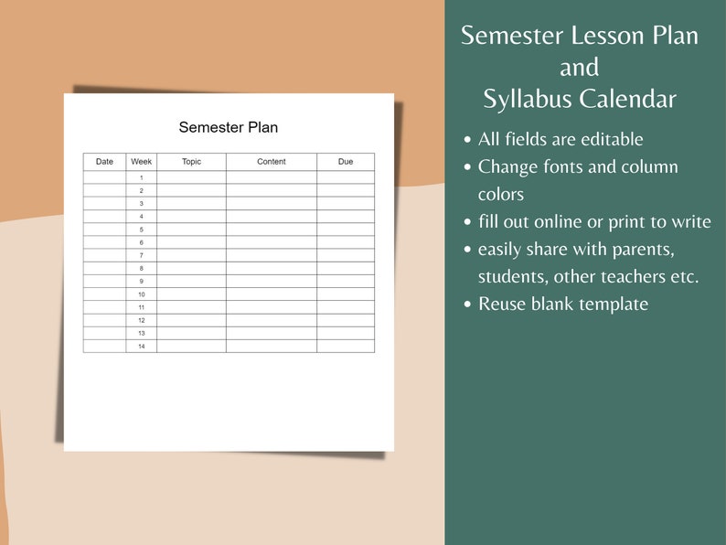Semester Plan Template, Editable Semester Plan Template in Google Docs ...