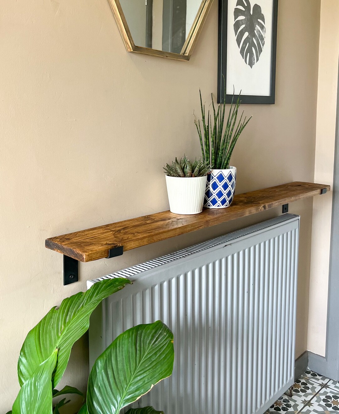 Rustic Wood Radiator Shelf With Metal Brackets Sofa Shelf hallway Shelf ...