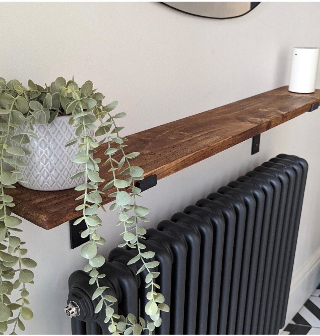 Solid Wood Radiator Shelf With Brackets | Rustic Narrow Shelf for ...