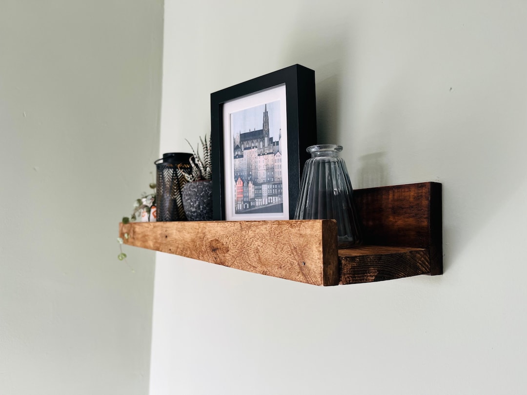 Photo Frame Shelf With Lipped Front | Rustic Reclaimed Ledge Shelf ...