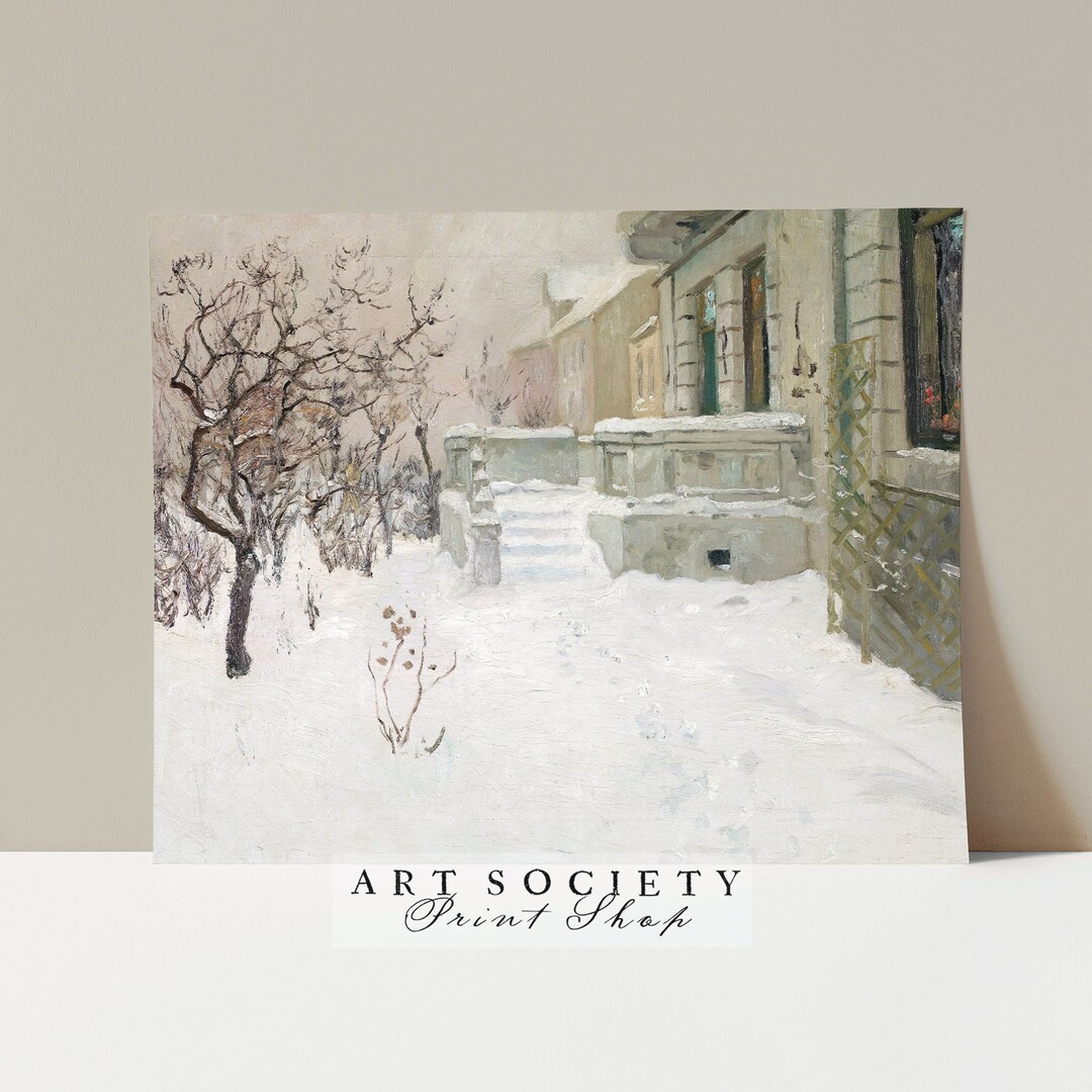 Snow Landscape Painting, Muted Vintage Winter, Antique Rustic Home ...