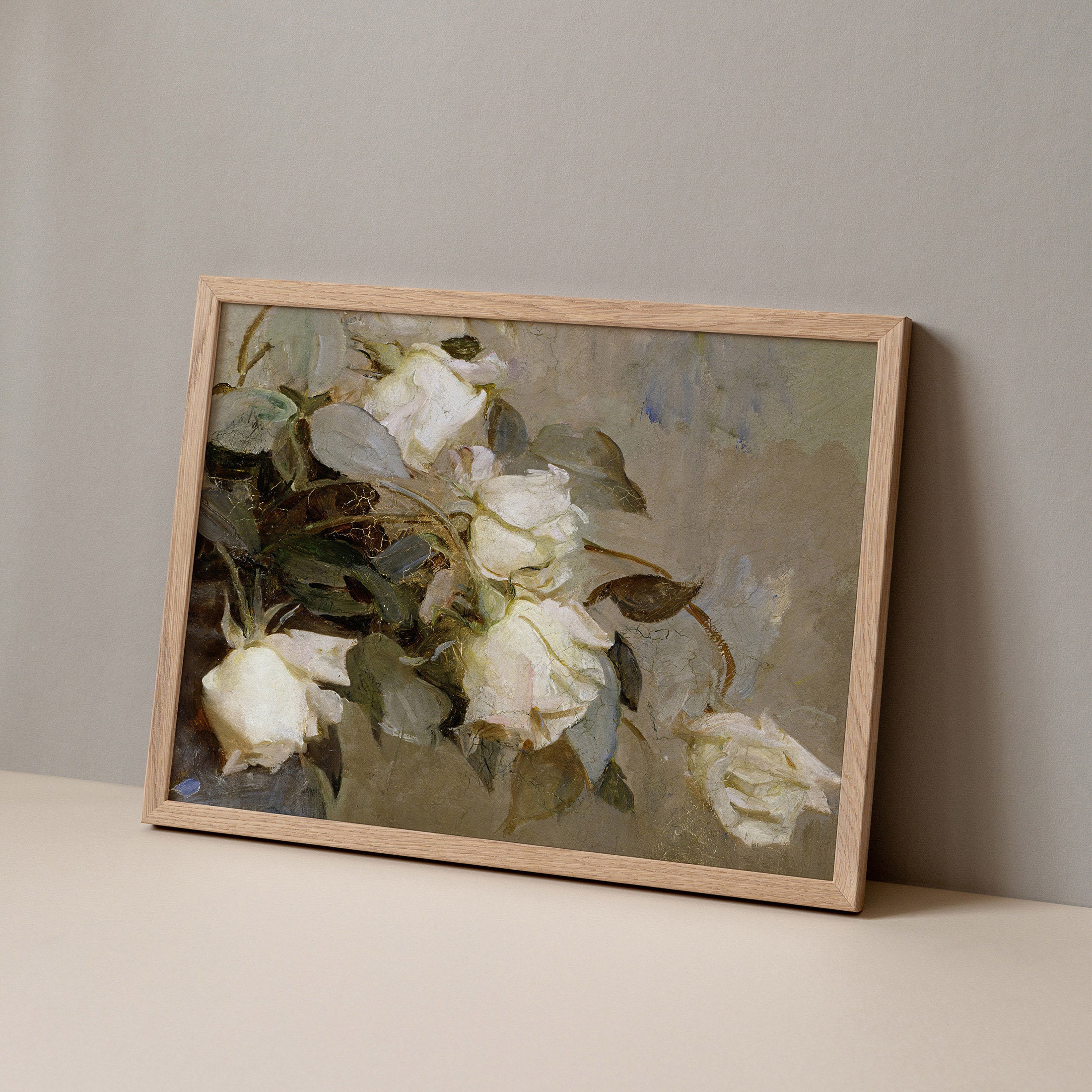 White Amelia Renaissance Roses, Still Life Painting, Vintage Garden Art ...