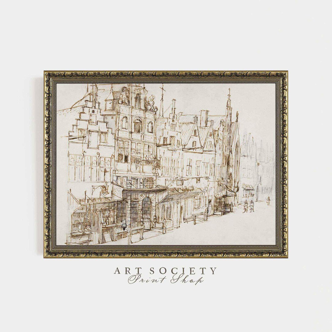 Vintage Street Sketch, Old Amsterdam Print, Antique Dutch Cityscape ...