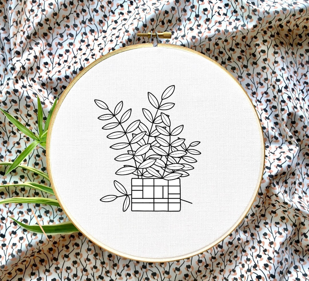 Plants in Retro Pot, Hand Embroidery Design, PDF Pattern Download, Easy ...