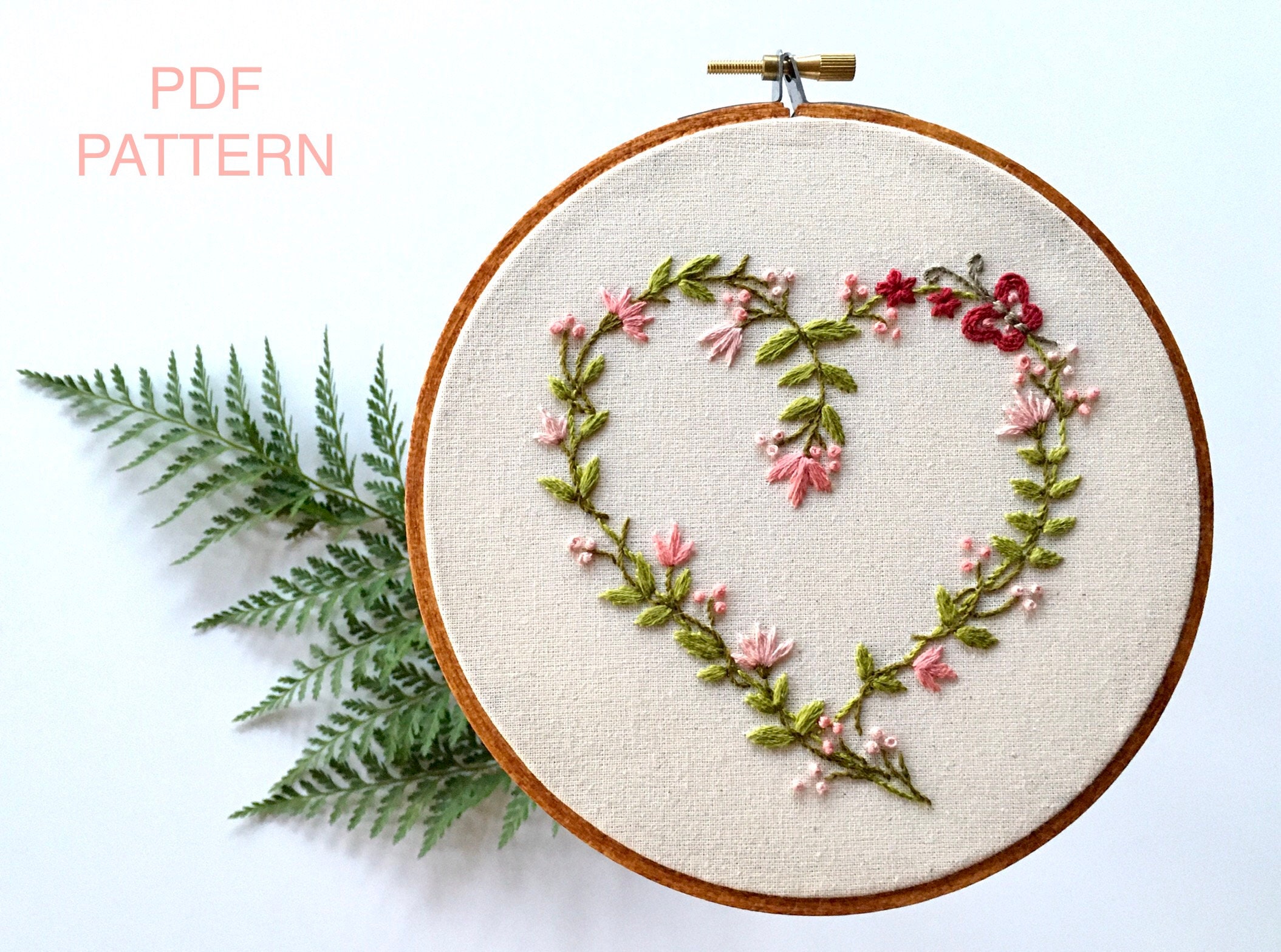 Heart With Pink Flowers. Hand Embroidery Pattern. 6 or 7" (150-175mm ...