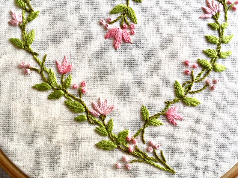 Heart With Pink Flowers. Hand Embroidery Pattern. 6 or 7" (150-175mm ...