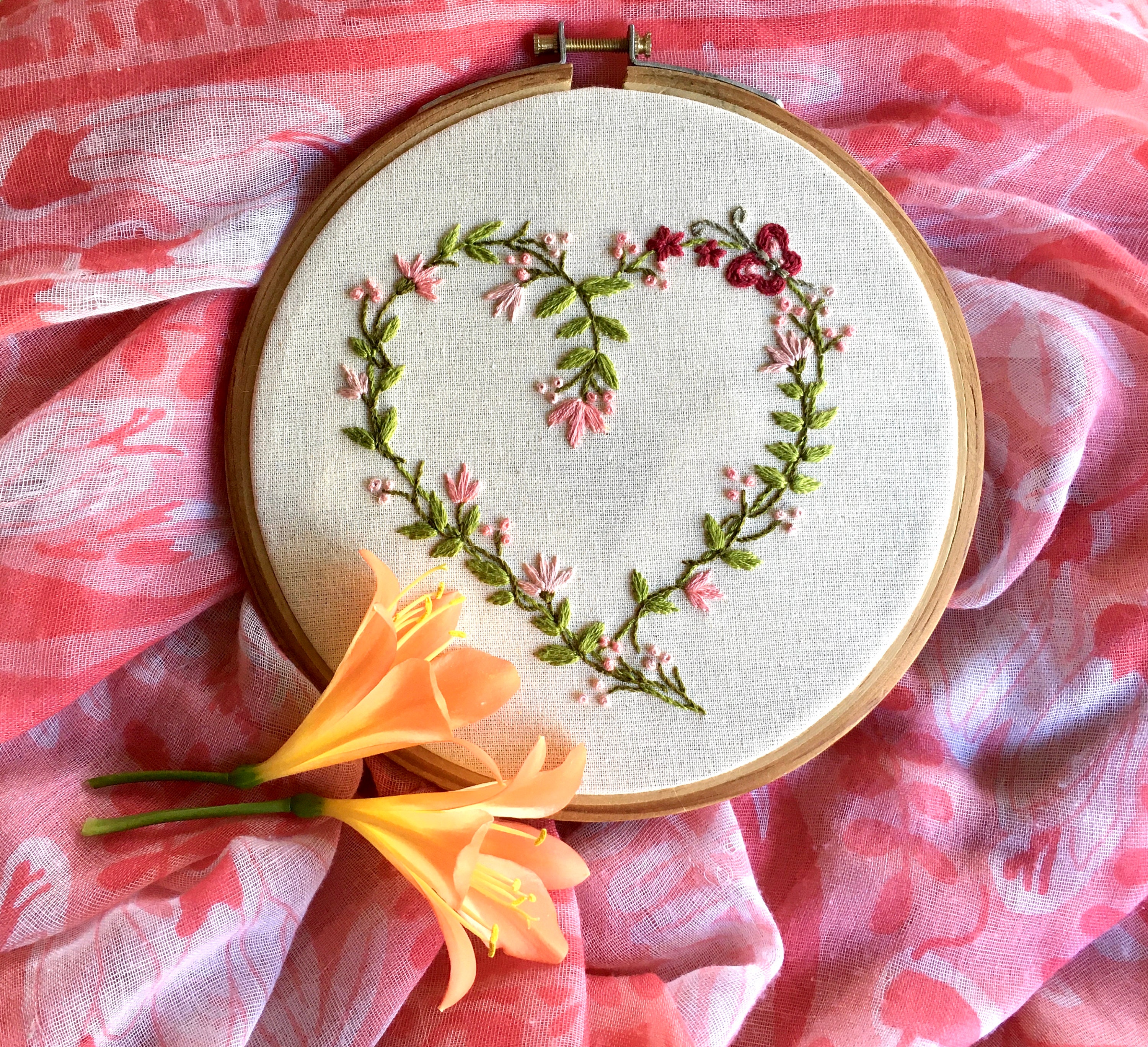 Heart With Pink Flowers. Hand Embroidery Pattern. 6 or 7 - Etsy