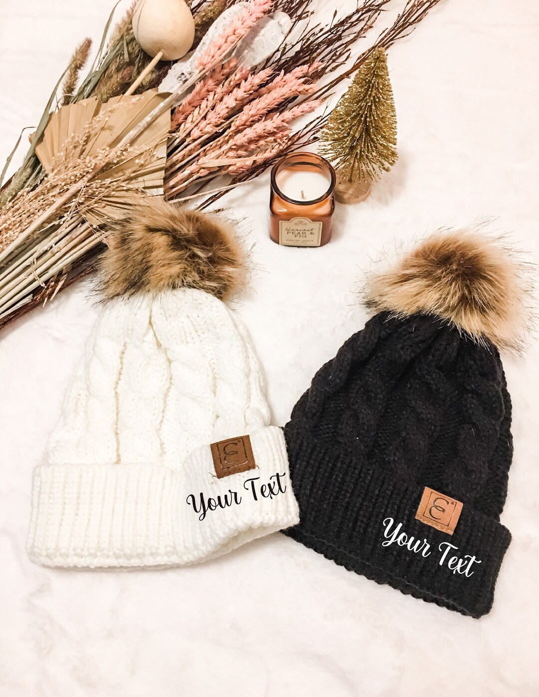 PERSONALIZED Pom Pom Knit Beanie for Gifts, Matching Outfits, Birthdays ...