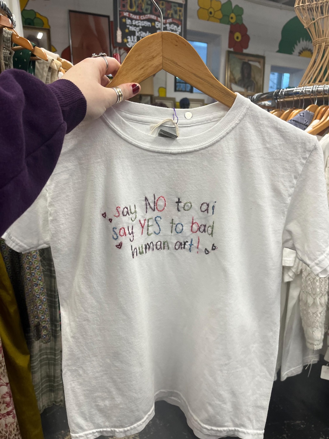 Say No to AI and Yes to Bad Human Art Hand Embroidered Baby Tee, T ...