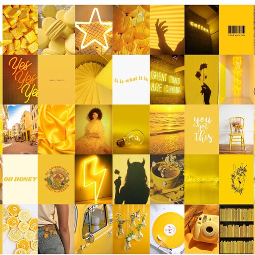 Yellow Photo Wall Collage Kit Yellow Aesthetic Bright - Etsy